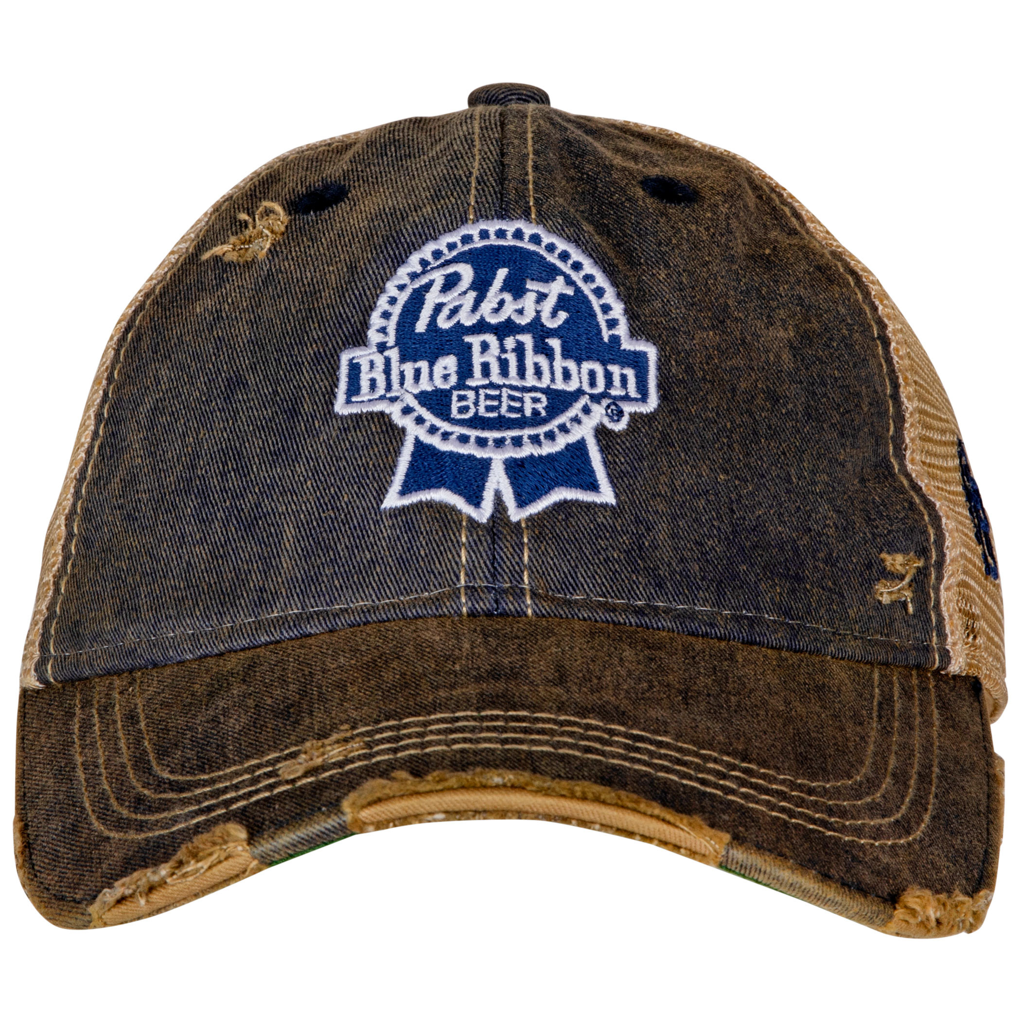 Pabst Blue Ribbon Logo Patch Distressed Tea-Stained Adjustable Hat ...