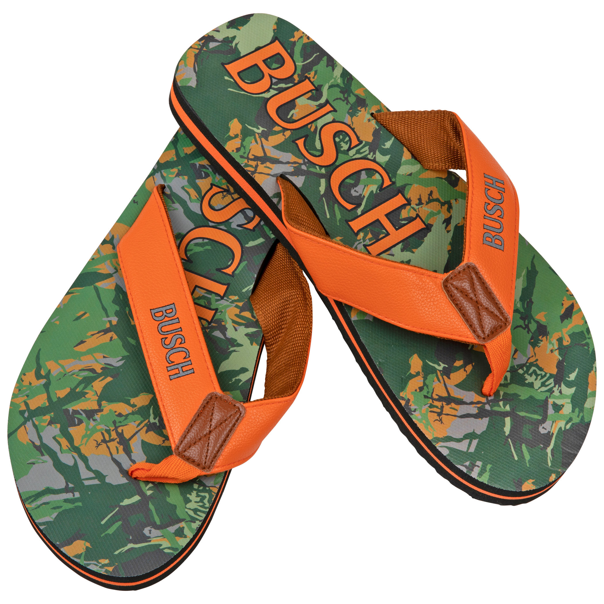 Busch Hunter Orange Text Logo Tree Camo Men's Flip Flop Sandals | Brew ...