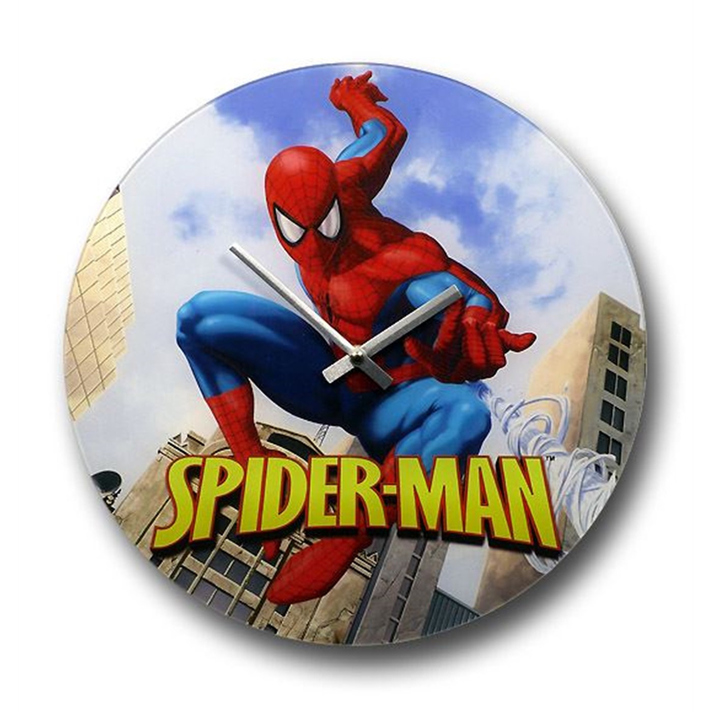 Spiderman Cityscape Glass Wall Clock