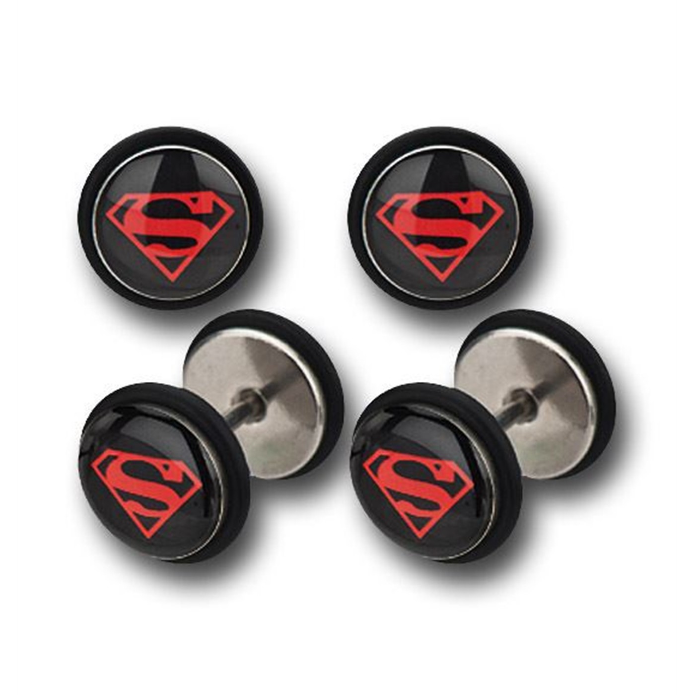 Superman Red & Black Surgical Steel 316L Fake Plugs