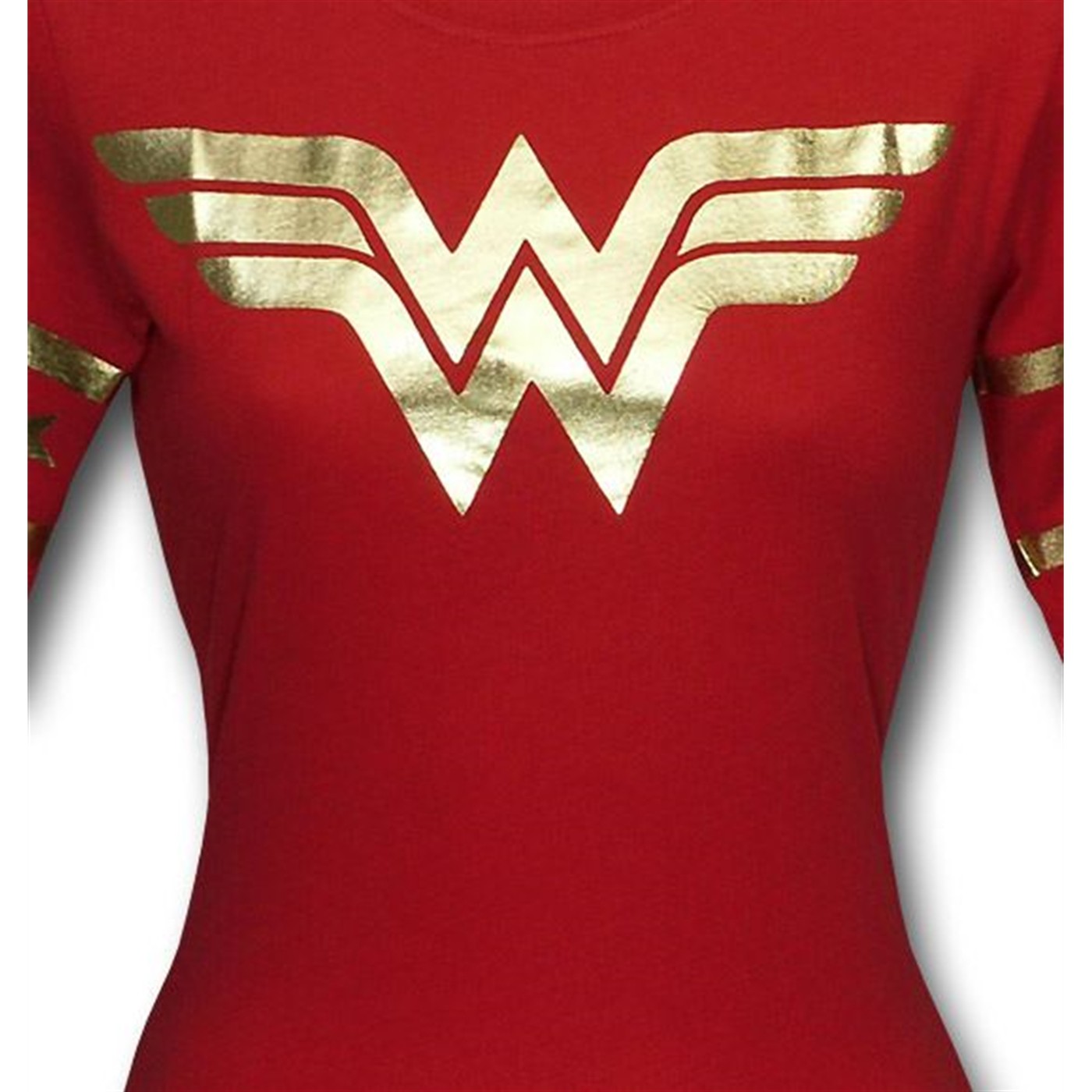 Wonder Woman Women's Foil Symbol Star Sleeve T-Shirt