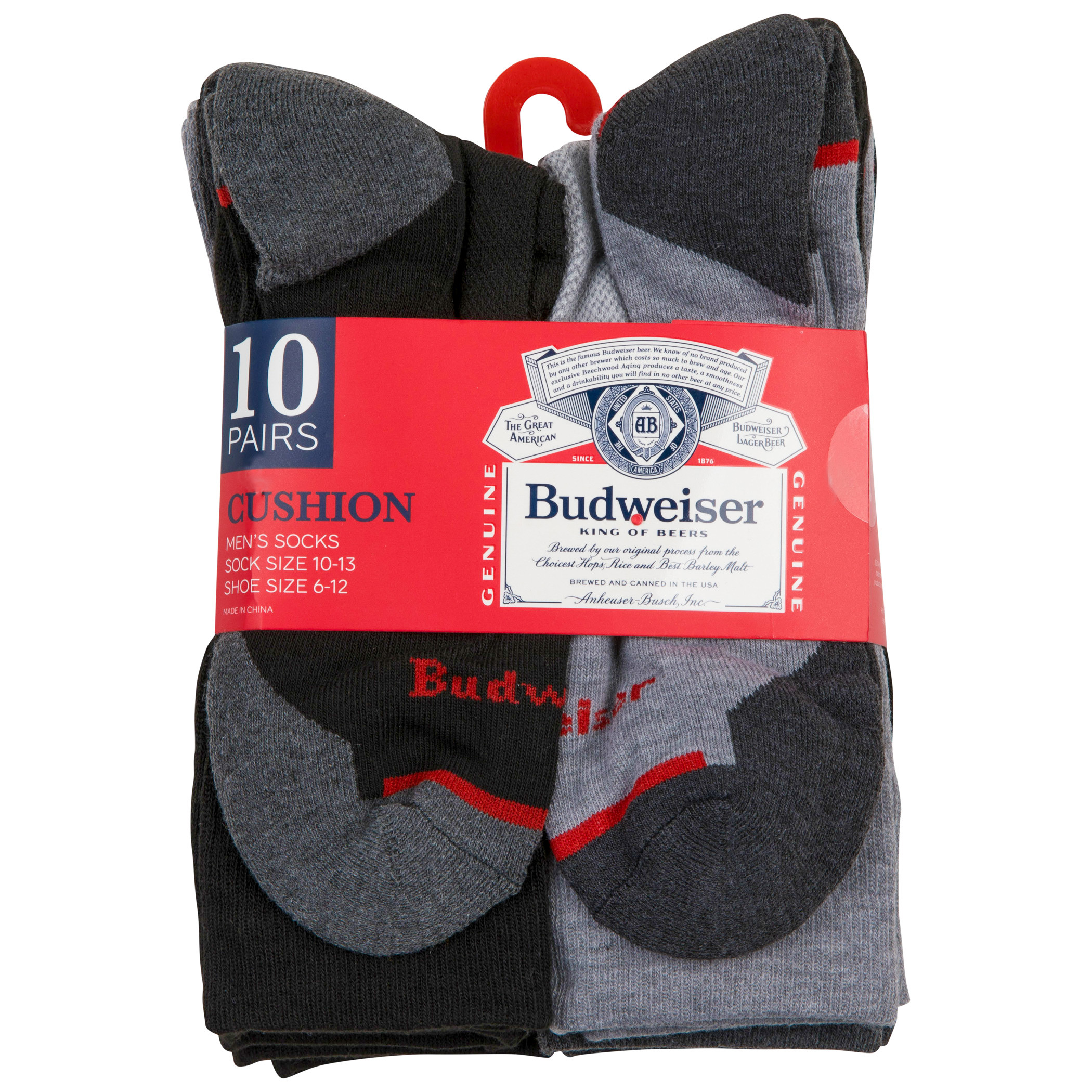 Budweiser Logo Men's Athletic Cushioned Crew Socks 10-Pair Multipack ...