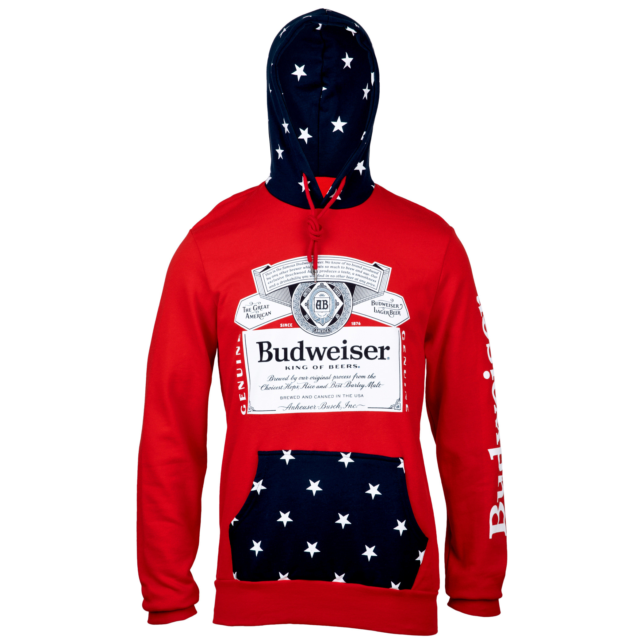 Budweiser Bottle Label and Patriotic Stars Hoodie | Brew-Shirts.com