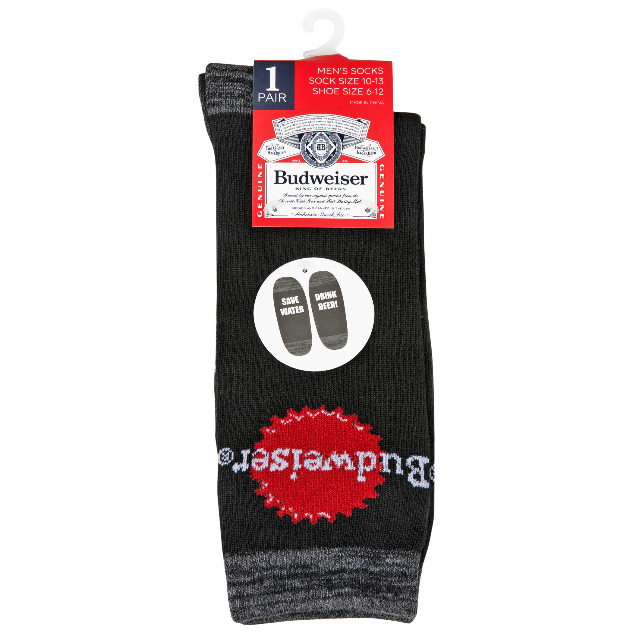 Budweiser Save Water Drink Beer Bottom Print Crew Socks | Brew-Shirts.com