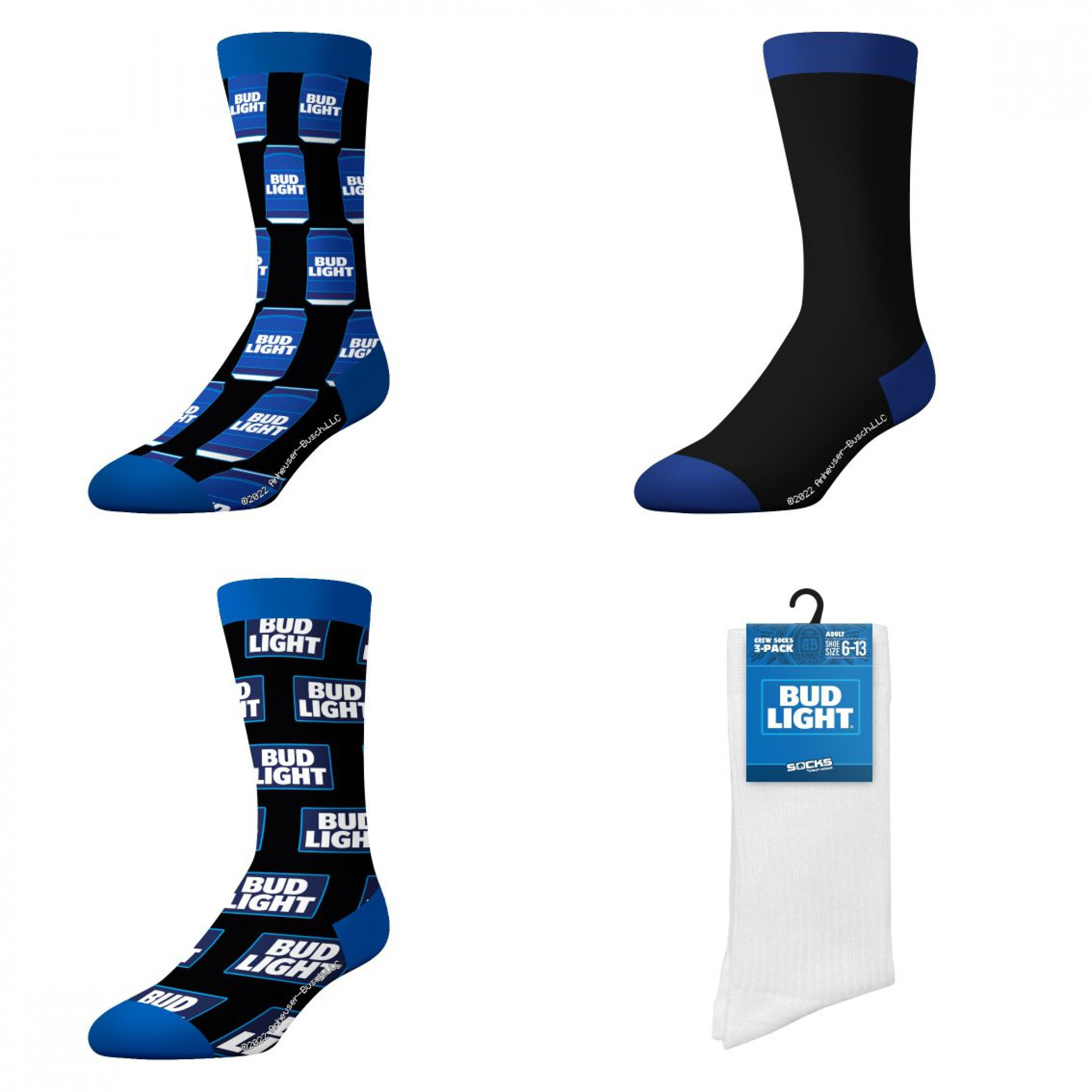 Bud Light Can and Logo 3-Pack Crew Socks | Brew-Shirts.com
