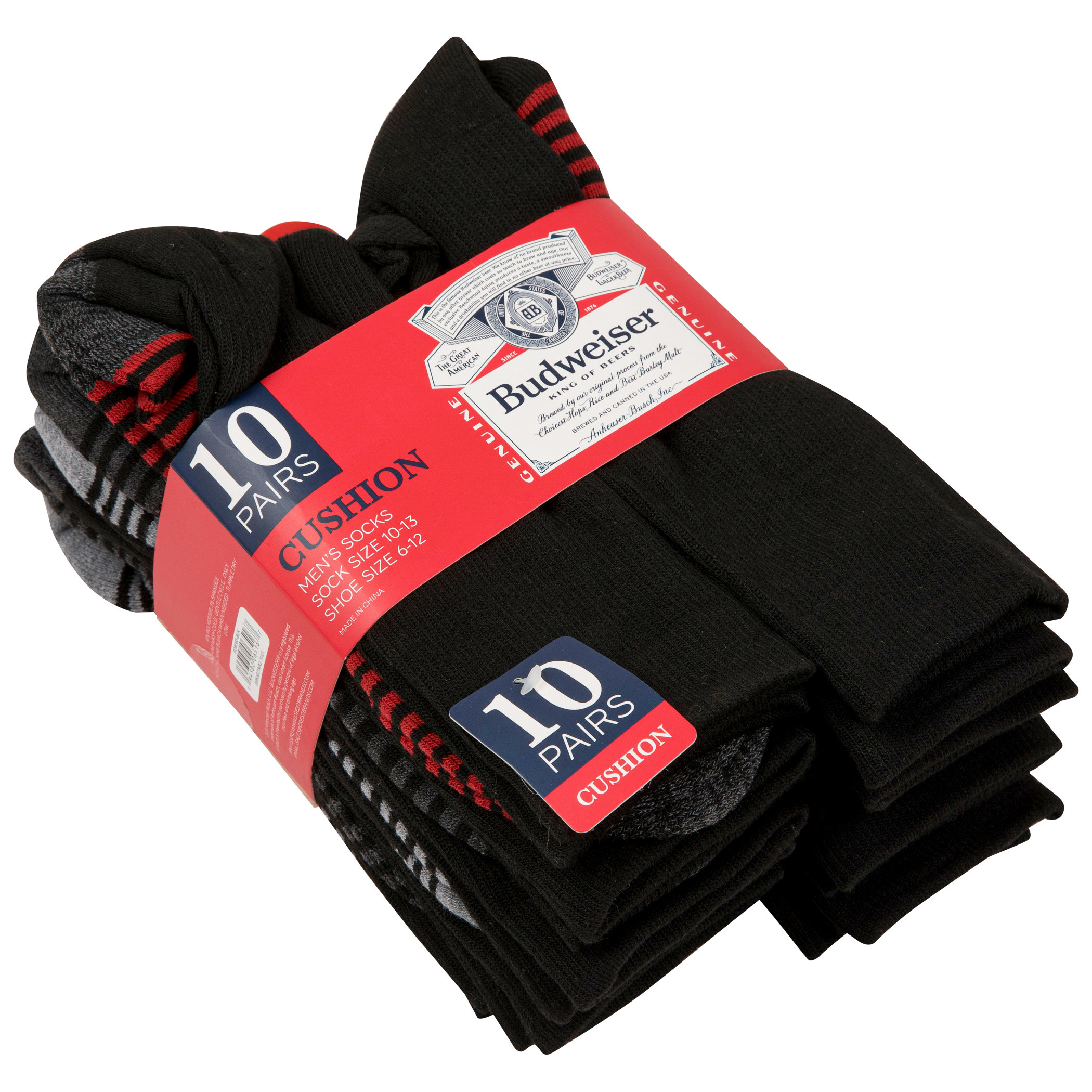 Budweiser Logos Men's Athletic Crew Socks 10-Pair Multipack | Brew ...