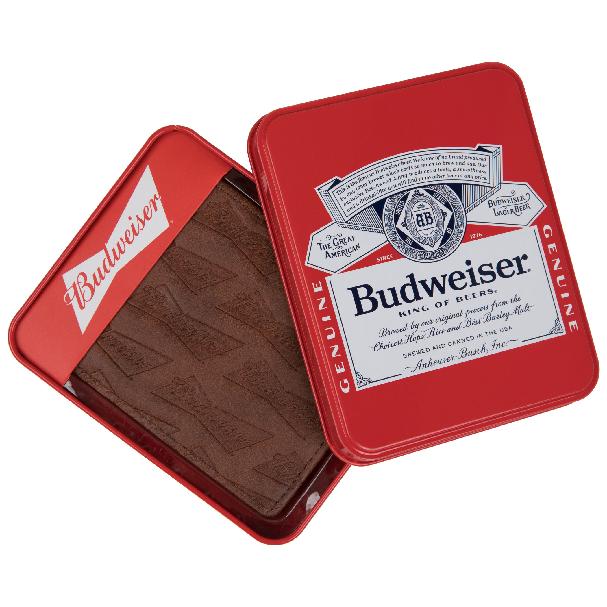 Budweiser Brown Bifold Wallet AOP Bowtie Deboss with ID Window | Brew ...