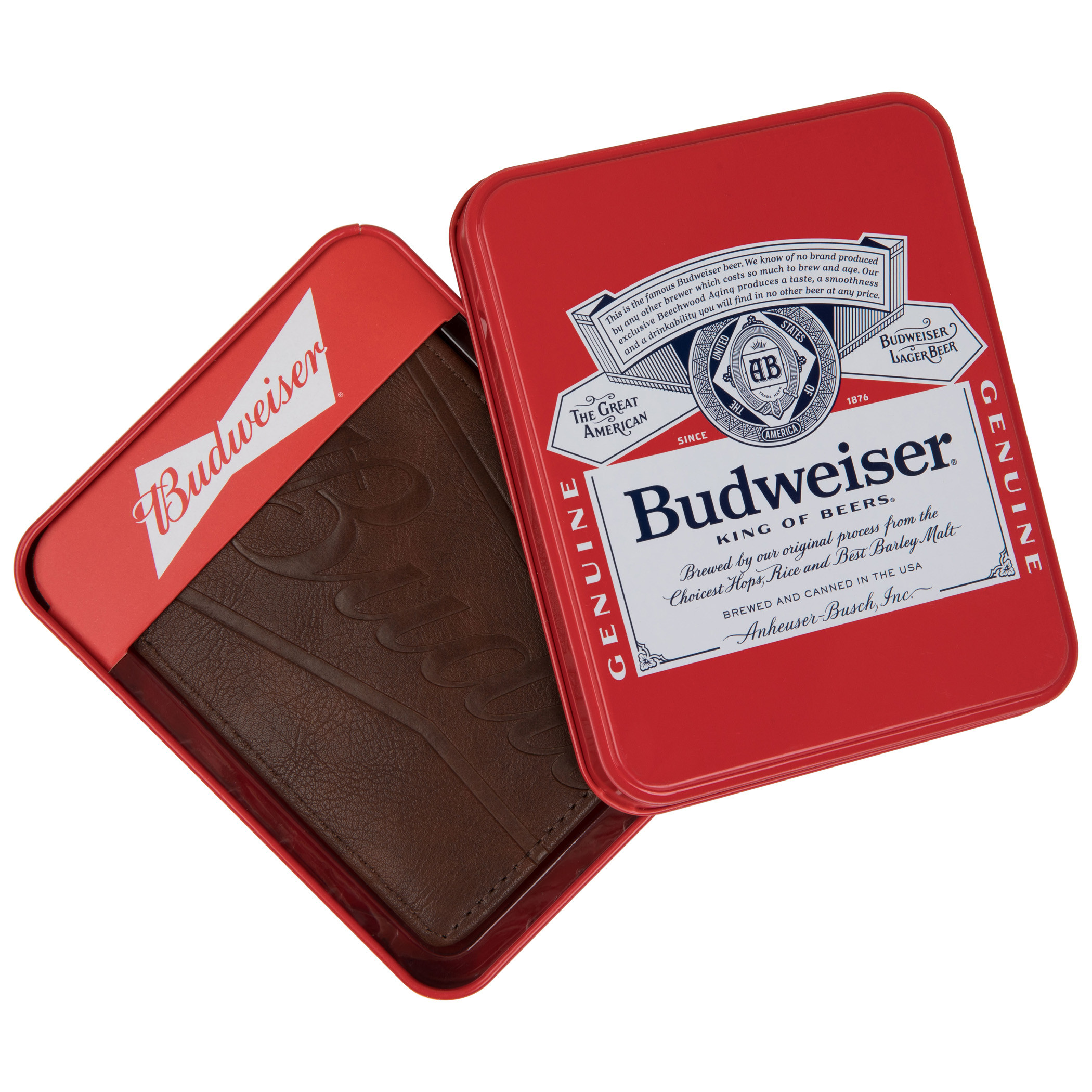 Budweiser Brown Bifold Wallet Large Bowtie Logo Deboss with ID Window ...