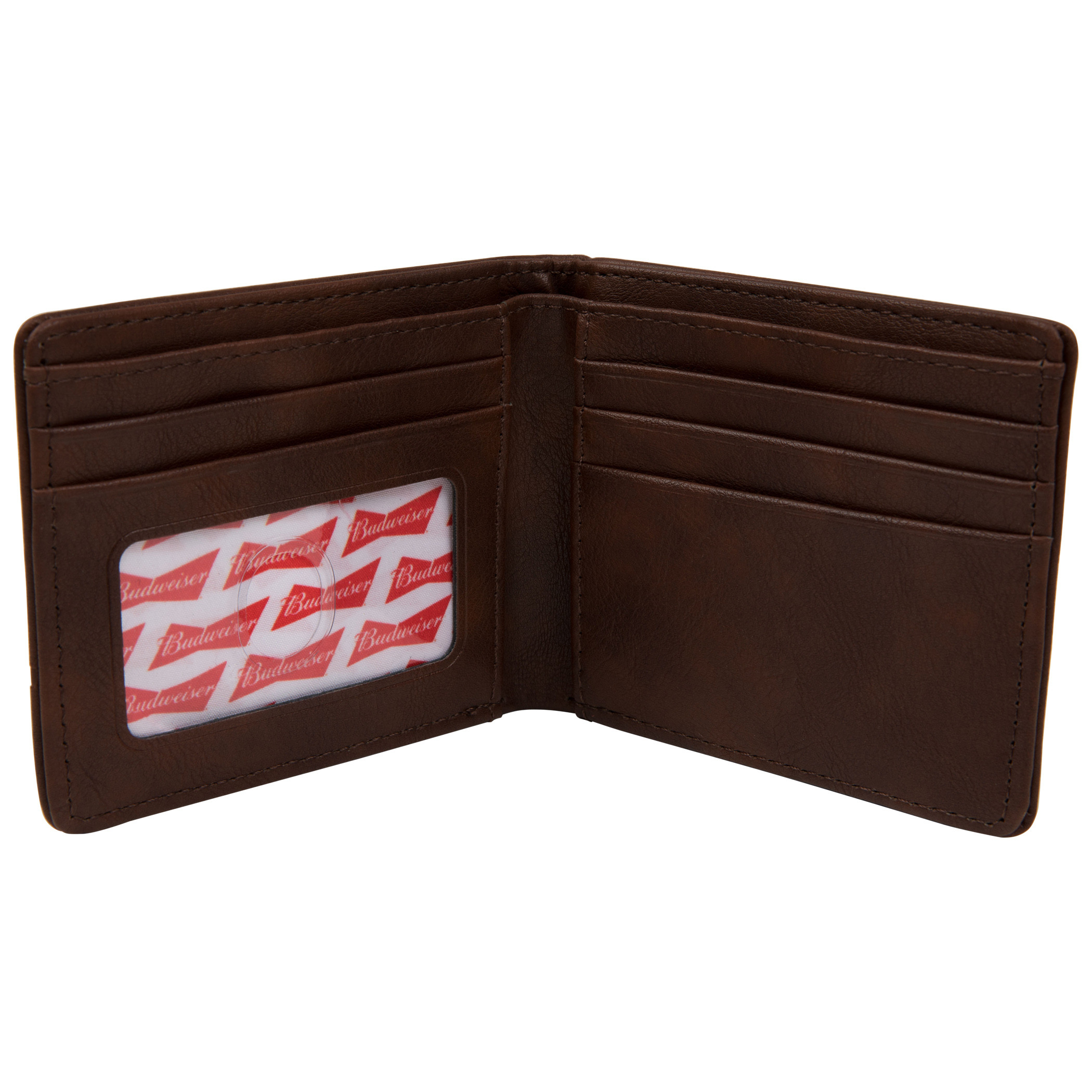 Budweiser Brown Bifold Wallet Large Bowtie Logo Deboss with ID Window ...